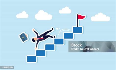 비즈니스 위험 파산으로 이어지는 실수 도전 및 사고 경제 위기 또는 경력 비틀림 속에서 계단을 떨어지는 불행 사업가의 개념