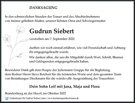 Traueranzeigen Von Gudrun Siebert Märkische Onlinezeitung Trauerportal