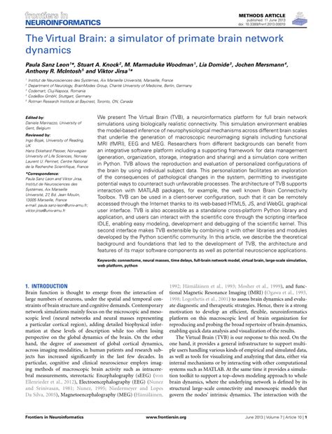Pdf The Virtual Brain A Neuroinformatics Platform For Simulating Large Scale Brain Network Models