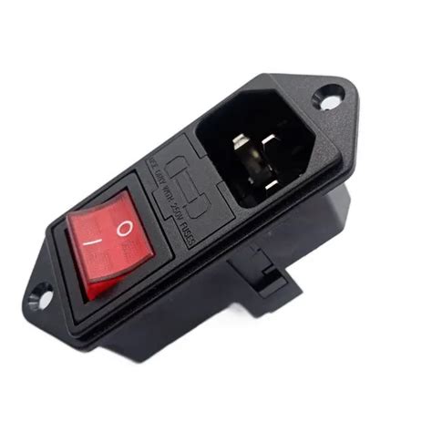 IEC C Large Current Inlet Male Connector With Red Lamp A Rocker Switch AC Power Socket