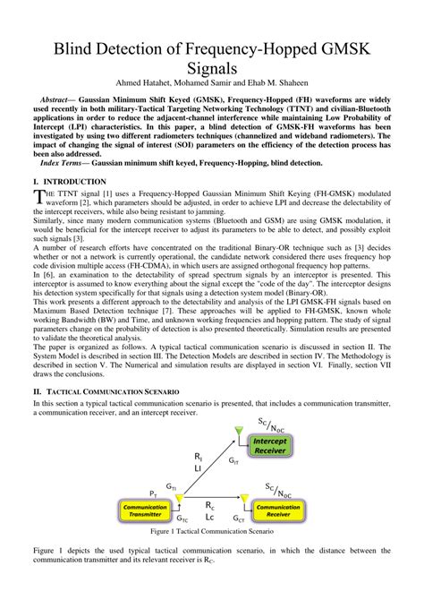 Pdf Blind Detection Of Frequency Hopped Gmsk Signals