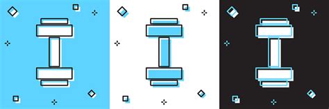 파란색과 흰색 검은 색 배경에 격리 된 아령 아이콘을 설정합니다 근육 리프팅 아이콘 피트니스 바벨 체육관 스포츠 장비 운동 범벨 벡터 강철에 대한 스톡 벡터 아트 및 기타