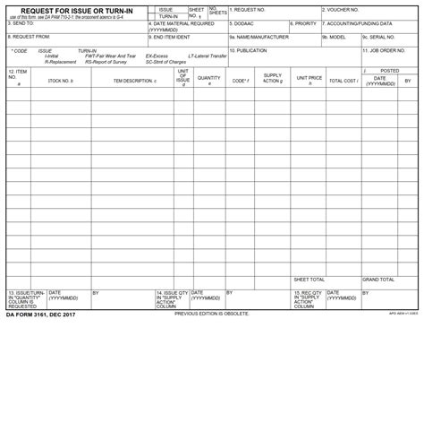 Da Form 3161 Request For Issue Or Turn In Free Online Forms