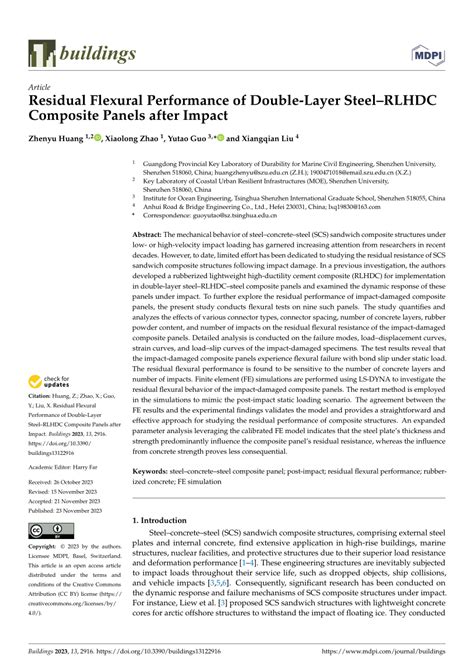 Pdf Residual Flexural Performance Of Double Layer Steelrlhdc Composite Panels After Impact