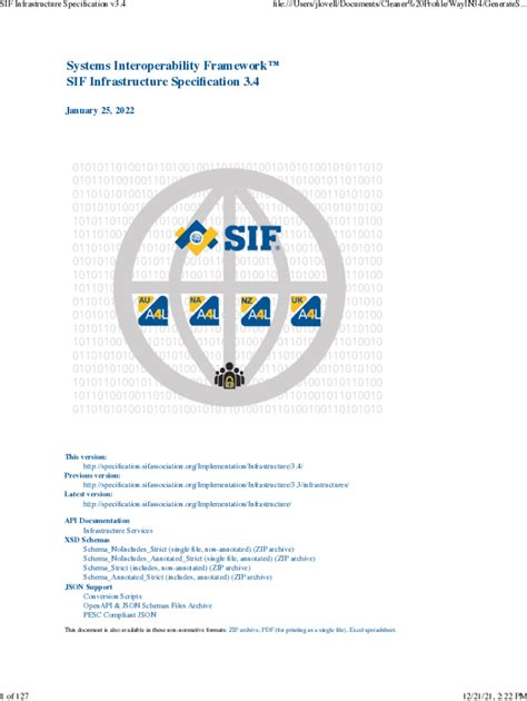 Fillable Online Specification Sifassociation Sif Infrastructure