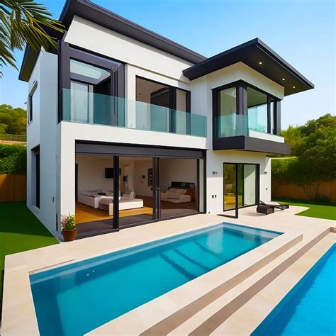 Premium Ai Image Sleek Cubic Villa Design Exterior With Pool Generated By Ai
