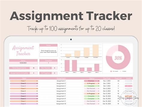 Google Sheets Assignment Tracker Spreadsheet Template College Assignment Tracker Textbook