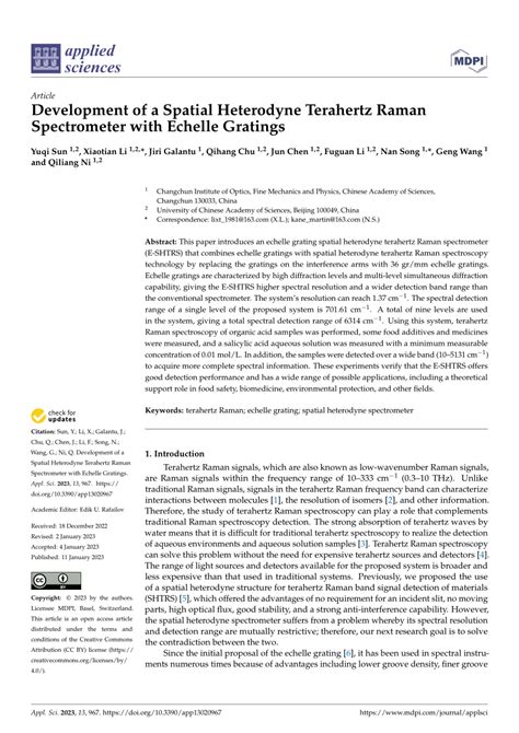 Pdf Development Of A Spatial Heterodyne Terahertz Raman Spectrometer With Echelle Gratings