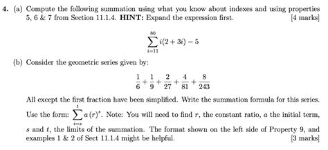 Solved A Compute The Following Summation Using What You
