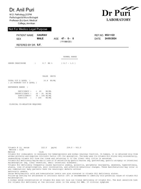 Patient Name Sex Age Ref No Date Refered By Dr Gaurav 953 1122 24 05 2024 Male 47 0 0 S