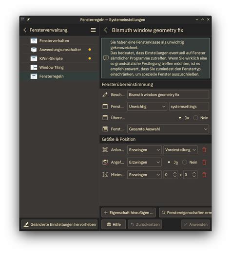 [bug] bismuth incorrectly tiles systemsettings and other applications