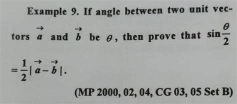 Example If angle between two unit vectors a and b be θ then prove tha