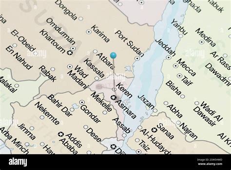 Light Blue Pin Needle Into Keren City Of Eritrea Political Map Stock Photo Alamy