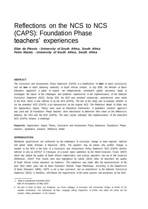 PDF Reflections On The NCS To NCS CAPS Foundation Phase DOKUMEN TIPS