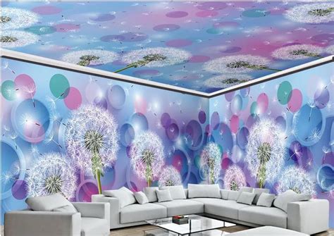 ₩38966에서 천장 벽화 3d 천장 민들레 미적 꿈결 같은 전체 방 거실 Tv 침실 배경 벽 그림 Dhgate