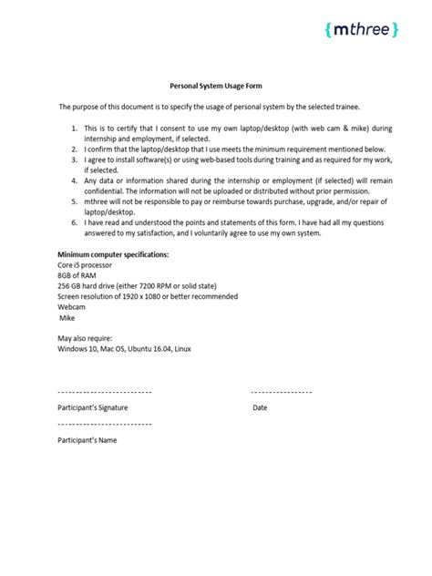 System Usage And Technical Specification Declaration Form Pdf
