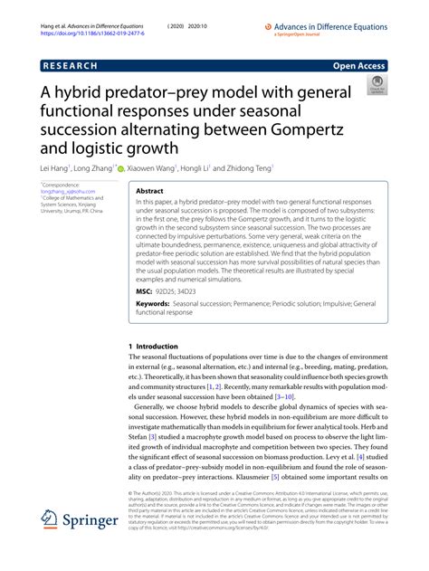 Pdf A Hybrid Predator Prey Model With General Functional Responses Under Seasonal Succession
