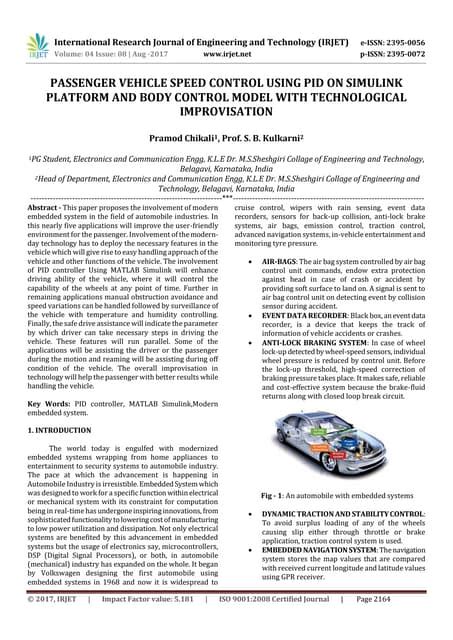 passenger vehicle speed control using pid on simulink platform and body
