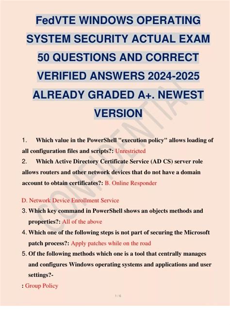 Fedvte Windows Operating System Security Actual Exam 50 Questions And