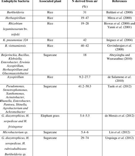 1 Biological Nitrogen Fixation By Diazotrophic Endophytic Bacteria Download Table