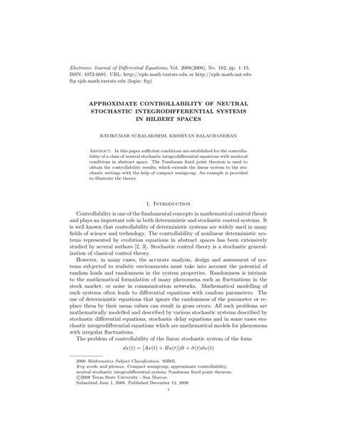 Pdf Approximate Controllability Of Neutral Stochastic Integrodifferential Systems In Hilbert