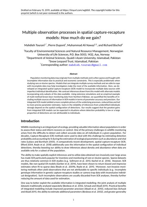 Pdf Multiple Observation Processes In Spatial Capture Recapture Models How Much Do We Gain