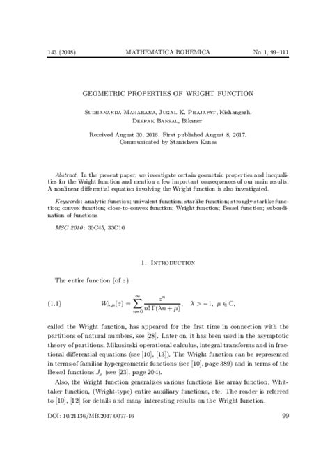 Pdf Geometric Properties Of Wright Function