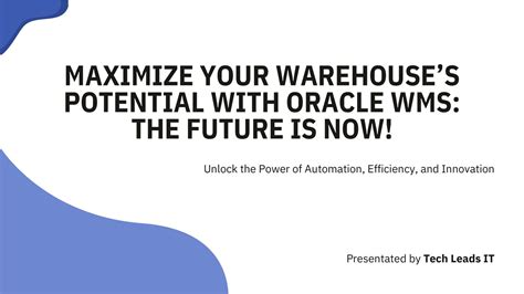 Oracle Wms Training Tech Leads It Speaker Deck