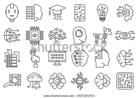 Artificial Intelligence System Icons Set Outline Stock Vector Royalty Free 1405181453