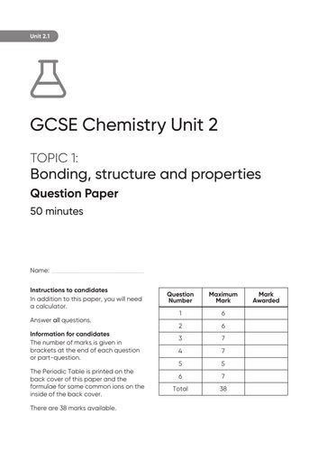 Wjec Gcse Chemistry Unit 2 1 Bonding Structure And Properties — Sample Question Booklet