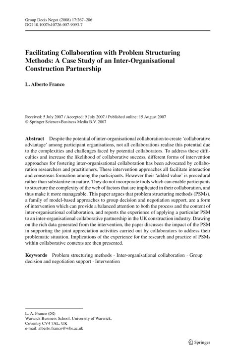 Pdf Facilitating Collaboration With Problem Structuring Methods A