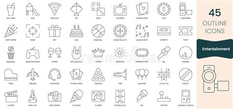 Set Of Entertainment Icons Thin Outline Icons Pack Stock Vector