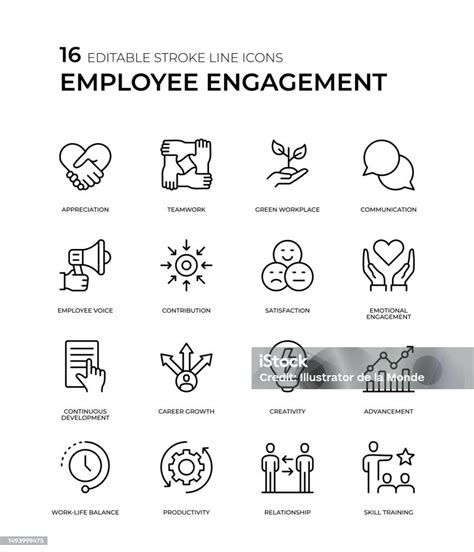 Employee Engagement Line Icon Set Stock Illustration Download Image