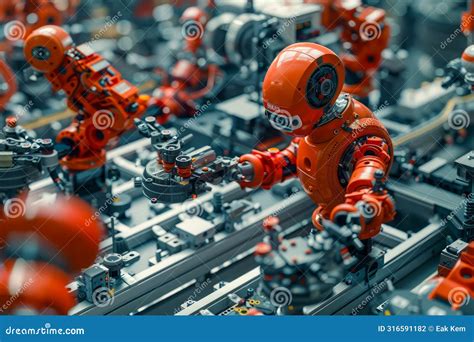 Automated Robotics Arms Assembling Products On Conveyor Belt In Modern