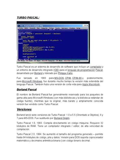 Turbo Pascal Pdf Ingeniería Informática Desarrollo De Software