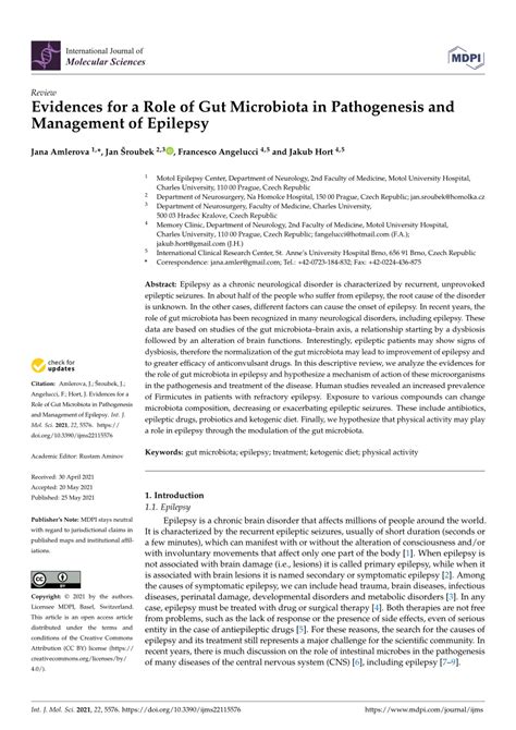PDF Evidences For A Role Of Gut Microbiota In Pathogenesis And Management Of Epilepsy