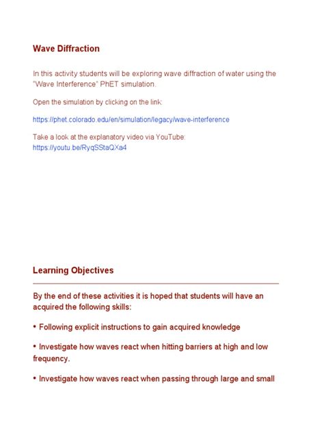Phet Wave Diffraction Pdf Wavelength Diffraction