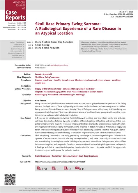 Pdf Skull Base Primary Ewing Sarcoma A Radiological Experience Of A