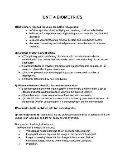 Unit 4 Biometrics Unit 4 Notes Unit 4 Biometrics 1the Primary