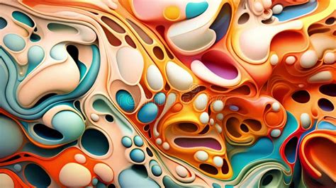 Abstract Organic Shapes Biomorphic Background In Orange Blue And White Colors Flowing Floating