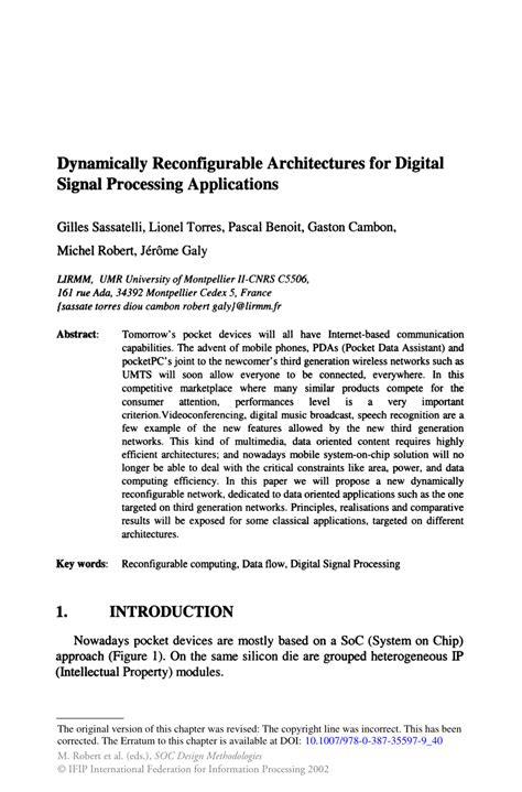pdf dynamically reconfigurable architectures for digital signal