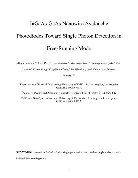 Pdf Ingaas Gaas Nanowire Avalanche Photodiodes Toward Single Photon