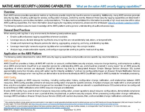 AWS Native Security Logging Capabilities Amazon Web Services Inc September
