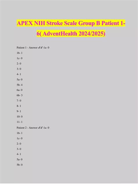 Apex Nih Stroke Scale Group B Patient 1 6 Adventhealth 2024 2025 Apex Nih Stroke Scale