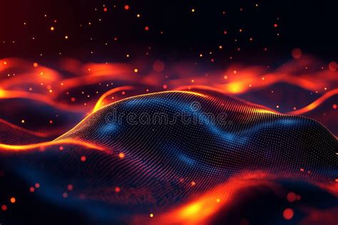 Abstract Glowing Orange And Blue Particles Wave On Dark Background Creating Mesmerizing Visual