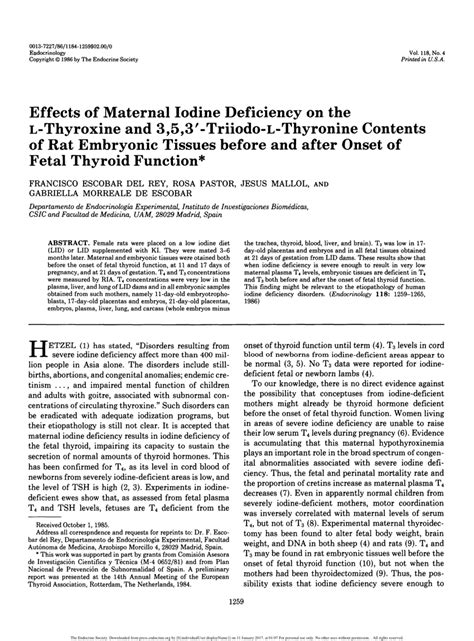 Pdf Effects Of Maternal Iodine Deficiency On The L Thyroxine And 35
