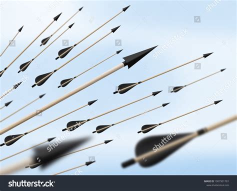 flying arrows on sky background 3d stock illustration 1907901781