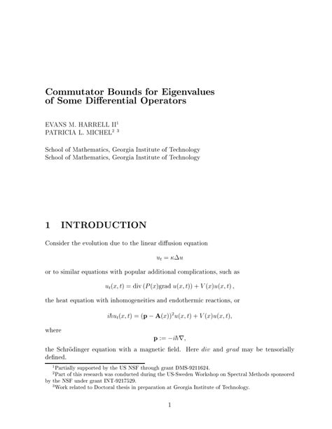 PDF Commutator Bounds For Eigenvalues Of Some Differential Operators
