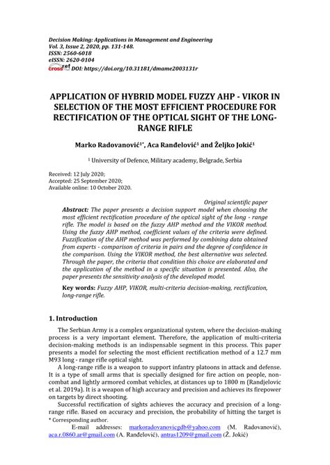 pdf application of hybrid model fuzzy ahp vikor in selection of the
