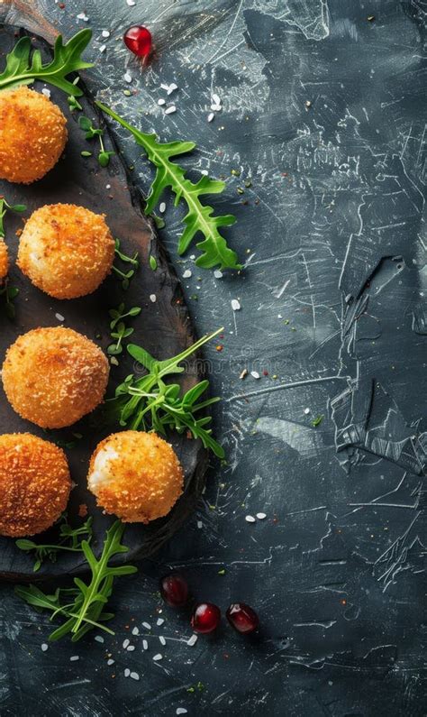 Deep Fried Arancini Balls On Rustic Background Traditional Italian
